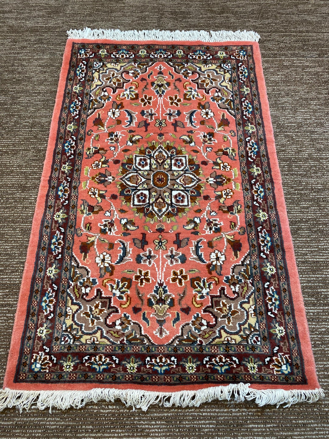 3x4 Ft Persian Style High Quality Area Rug,beige Handmade Medallion ...