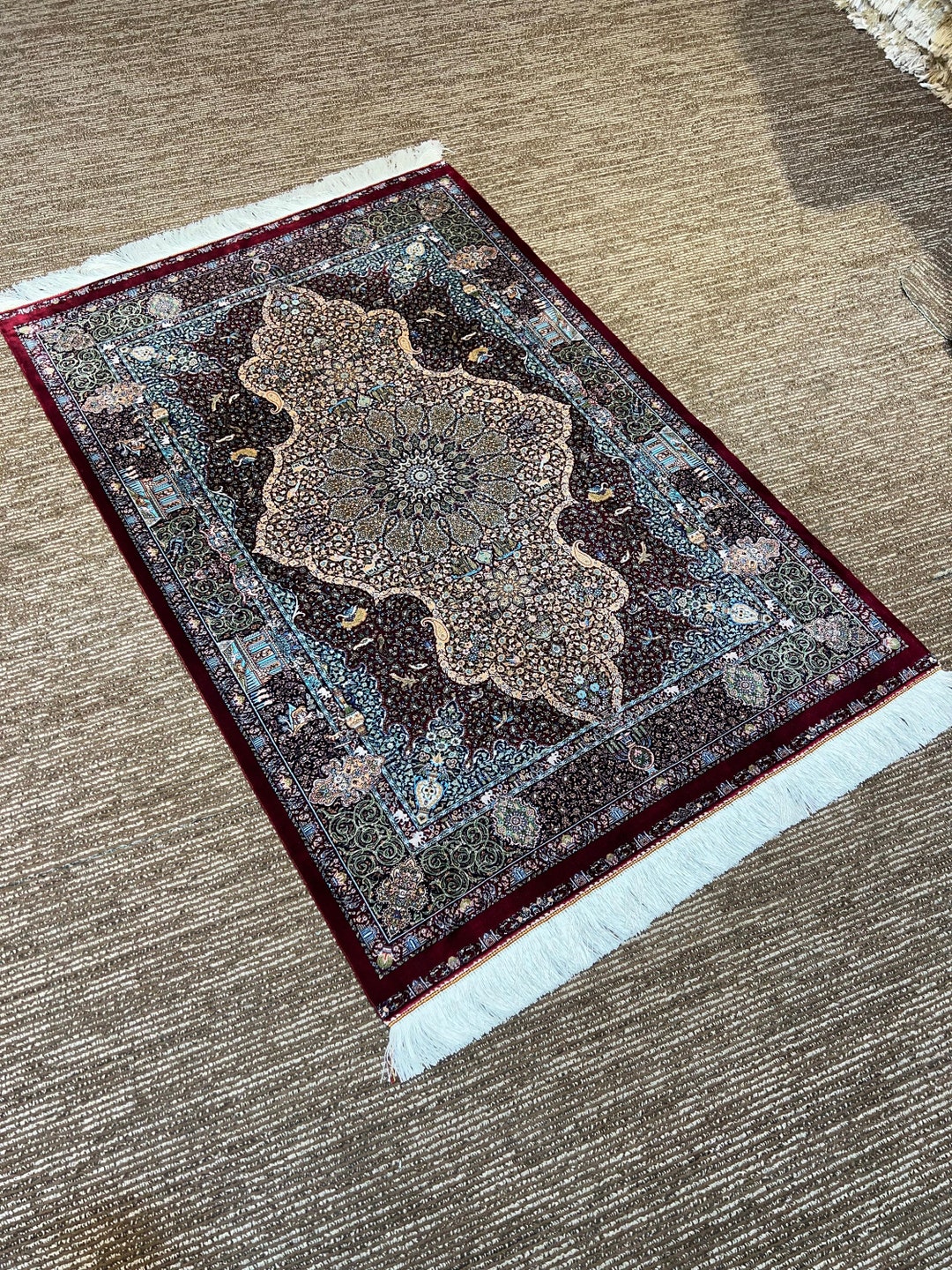3x5 Red Silk Rug, Classic Rug, Small Silk Rug, 3x5 Area Rug, %100 ...