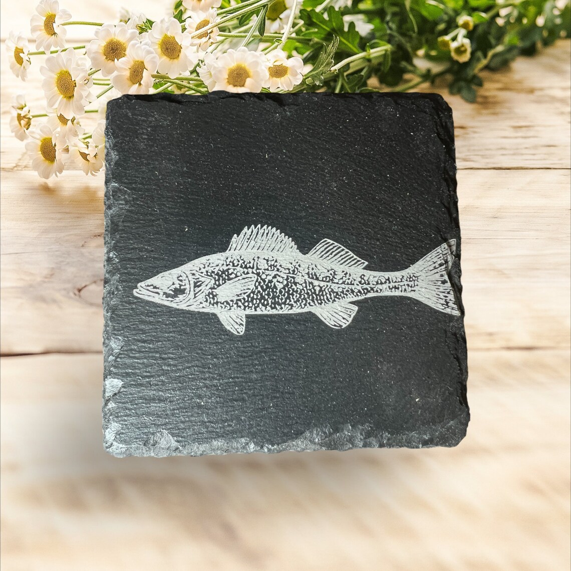 Laser Engraved, Fish Coasters, Slate Coaster, Fisherman Gift, Muskie ...