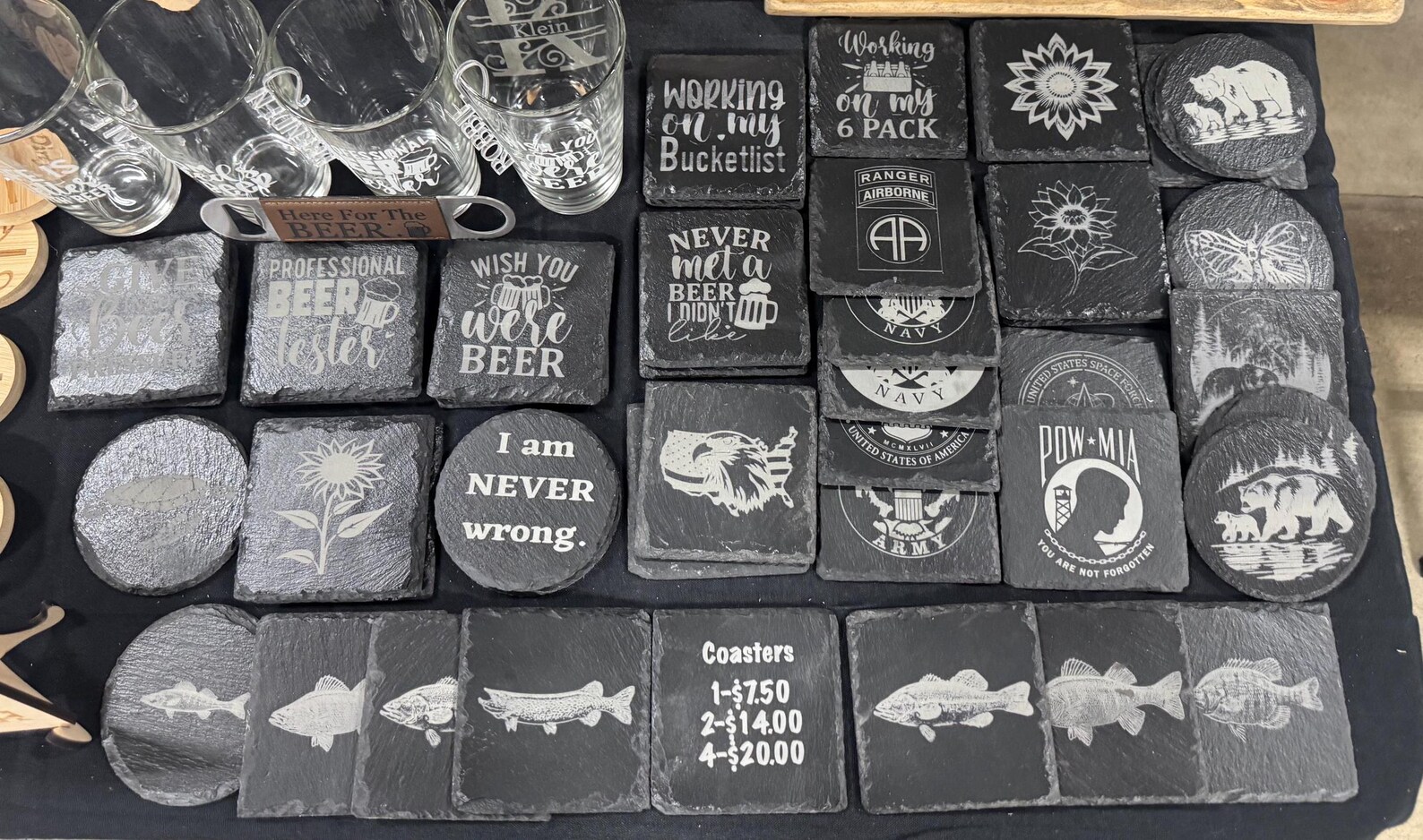 Laser Engraved, Fish Coasters, Slate Coaster, Fisherman Gift, Muskie ...