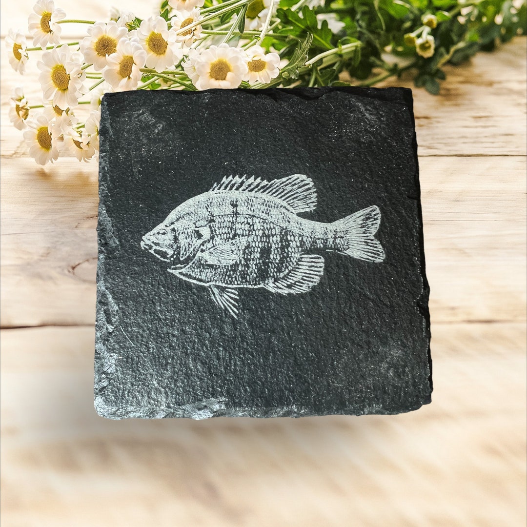 Laser Engraved Fish Coasters slate Fisherman Sports Gift Walleye Perch ...
