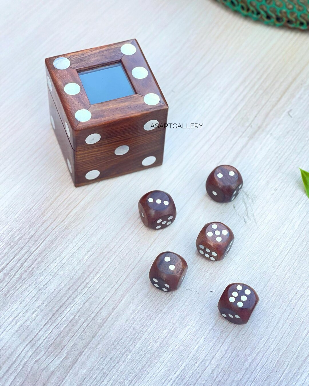 Handcrafted Wooden Dice Set, Dice Game Box - With 5 Small Dice, Custom ...