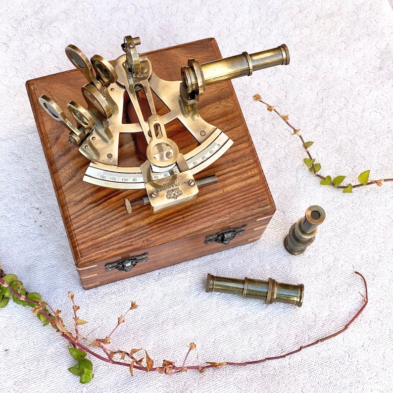 Antique Brass Nautical Sextant - Vintage Maritime Navigation Instrument, With Two Extra ...