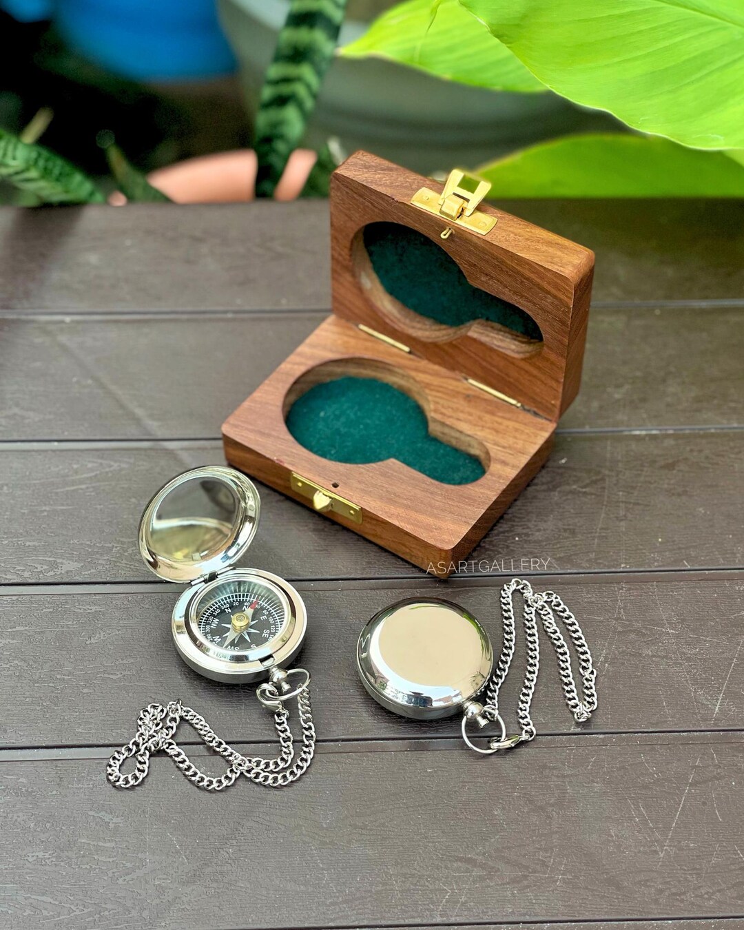 Silver Brass Push Button Compass, Custom Engraved Sundial Compass ...