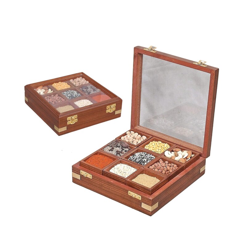 Wooden Spices Red Box I With Transparent Fiber on Top I With 9 ...