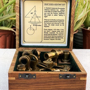 Antique Brass Nautical Sextant - Vintage Maritime Navigation Instrument, With Two Extra ...