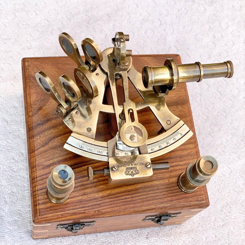 Antique Brass Nautical Sextant - Vintage Maritime Navigation Instrument, With Two Extra ...