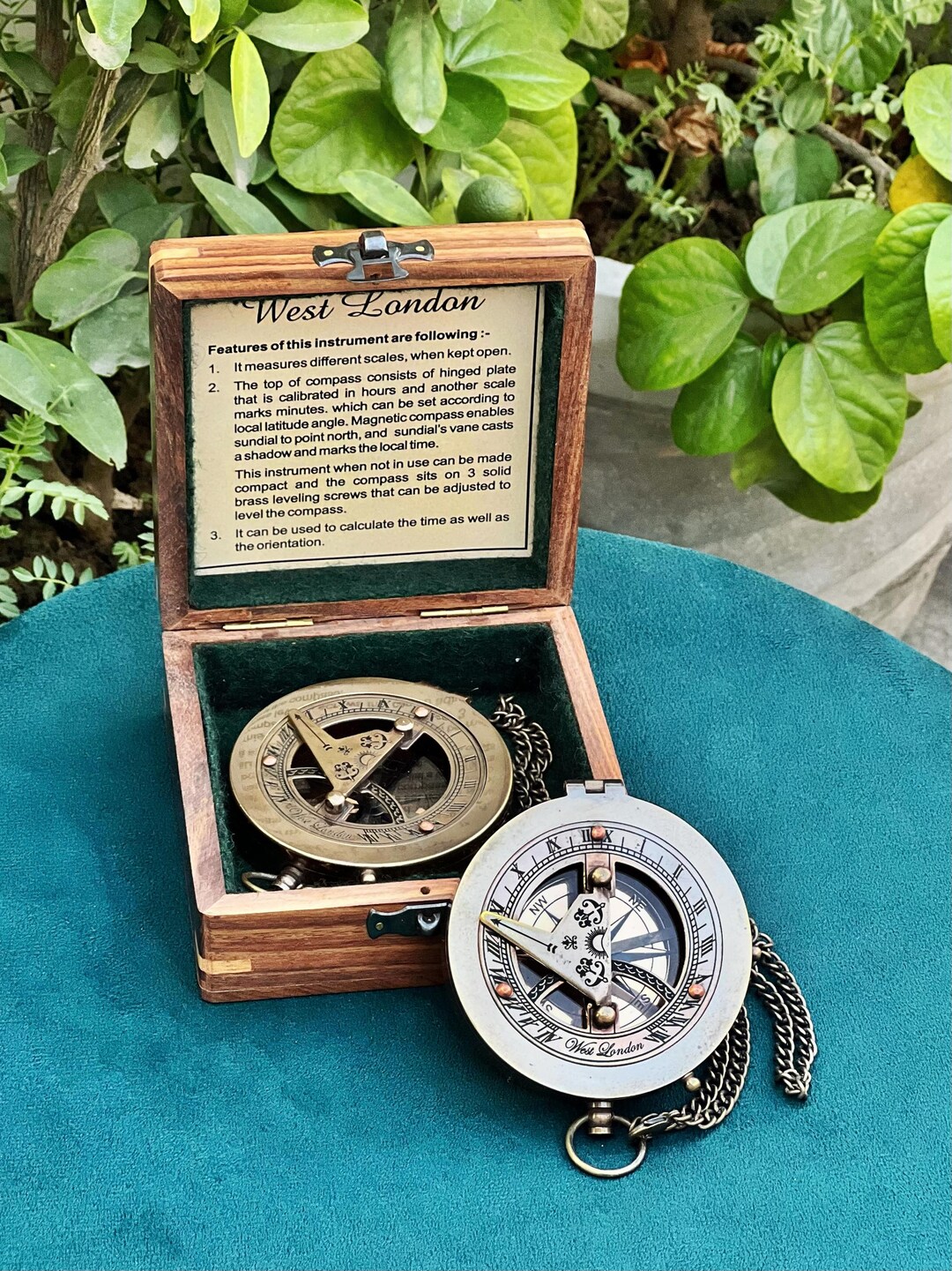 Personalized Sundial Compass With Chain – Engraved Antique Brass ...