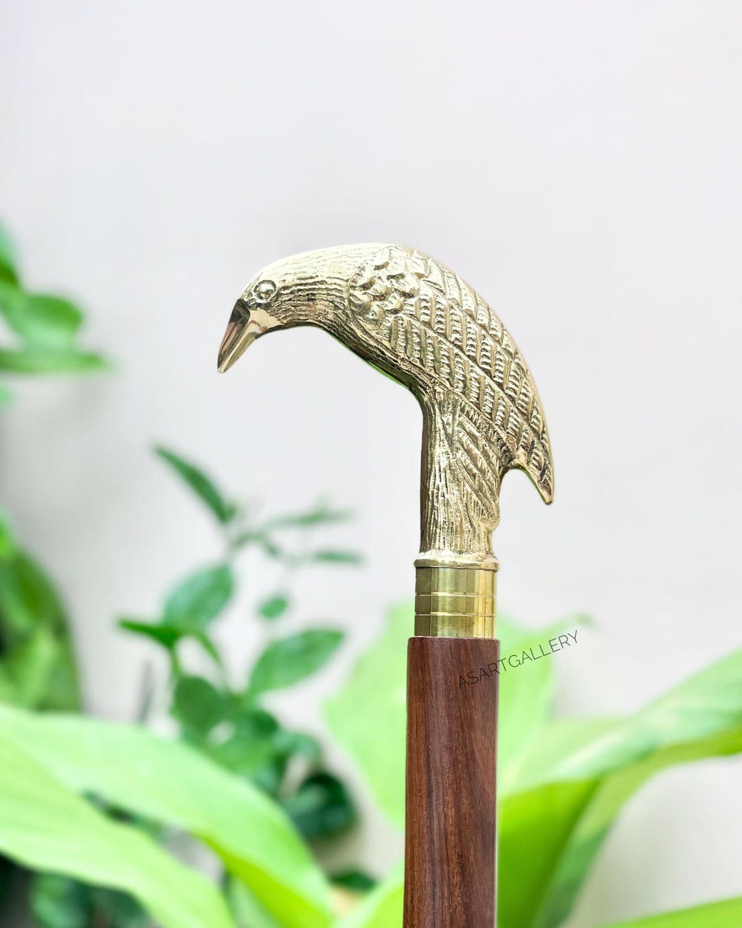 Brass Raven Head Walking Cane – Hand-carved Wooden Stick, Vintage Style ...