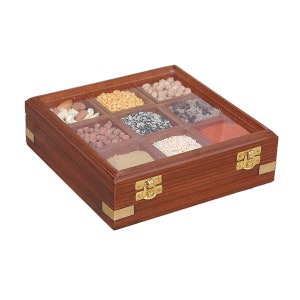 Wooden Spices Red Box I With Transparent Fiber on Top I With 9 ...