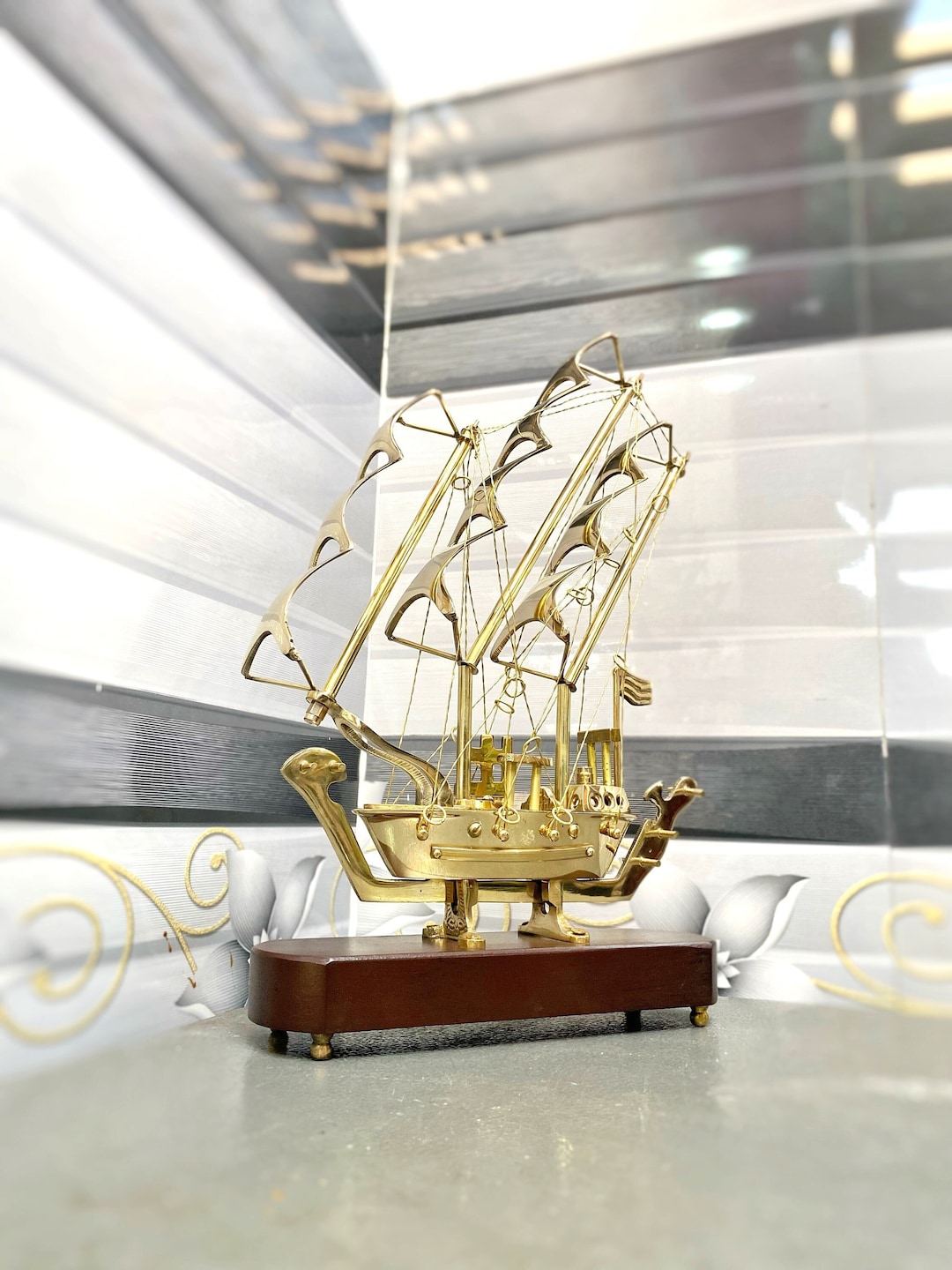 Brass Decorative Ship I With Wooden Base I Ship Decorative and Gifting ...