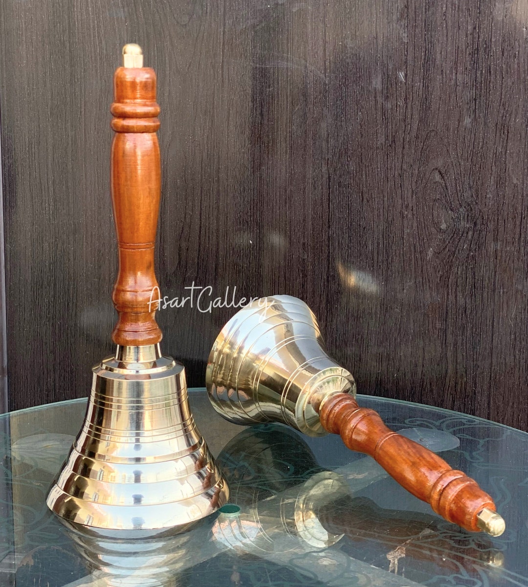 Handcrafted Brass Bell - With Wooden Handle - Engarvable Beautiful ...