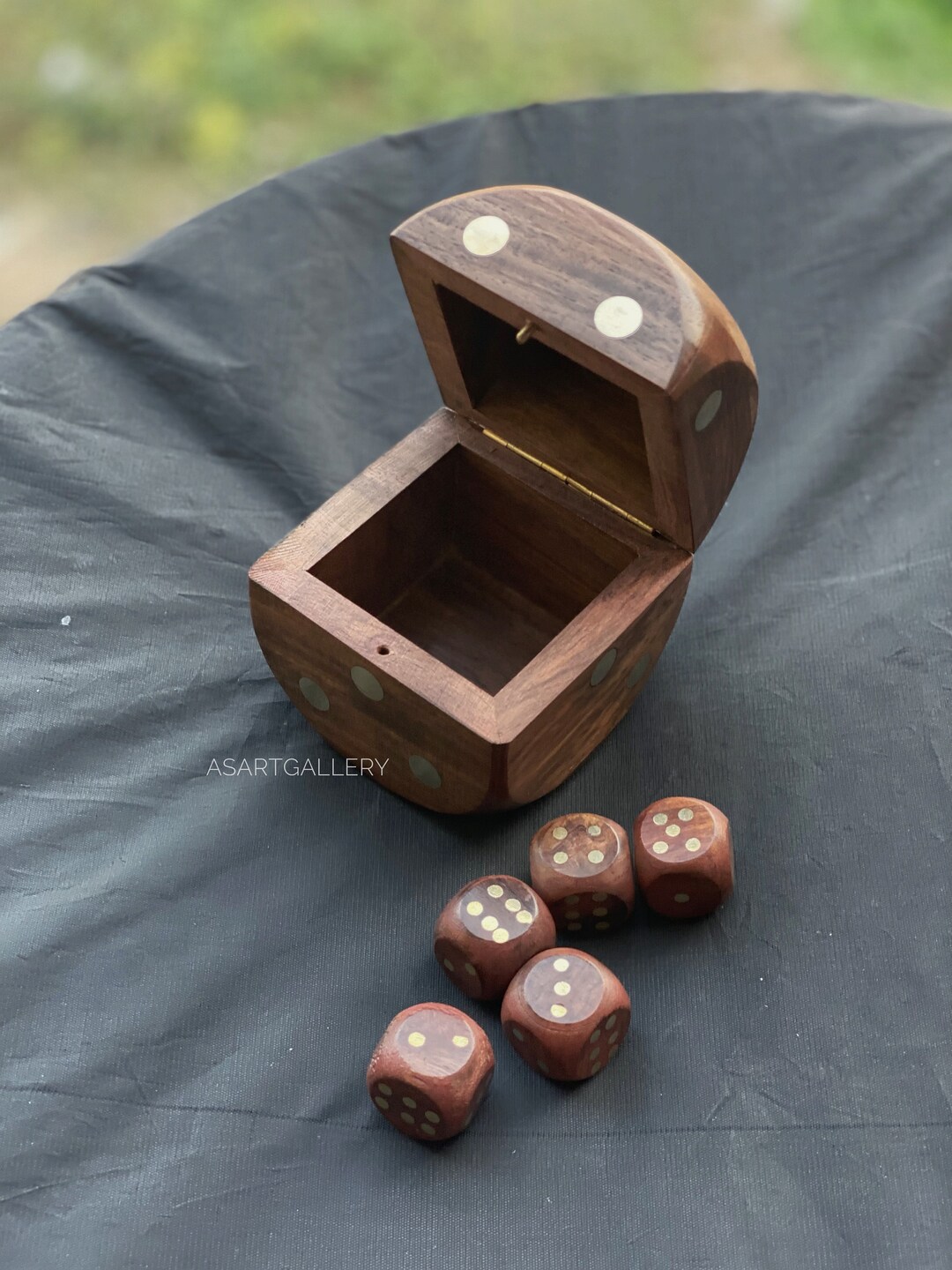 Wooden Dice Game Box Set With 5 Small Dice I Hand Carved Dice Box I ...