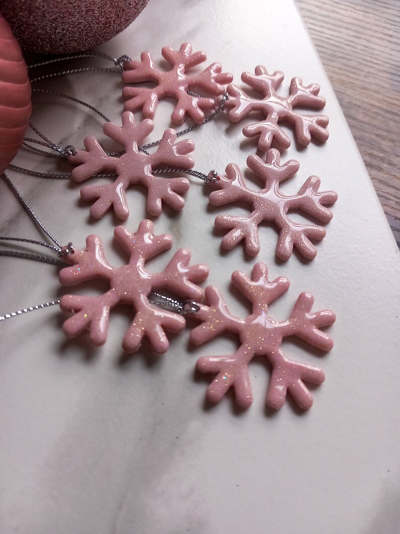 Blush Pink Glitter Mini Snowflakes Handmade Tree Ornaments Handmade ...