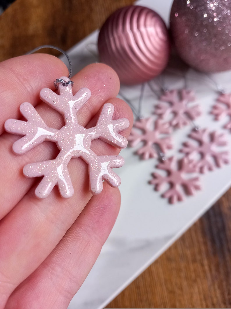 Blush Pink Glitter Mini Snowflakes Handmade Tree Ornaments Handmade ...