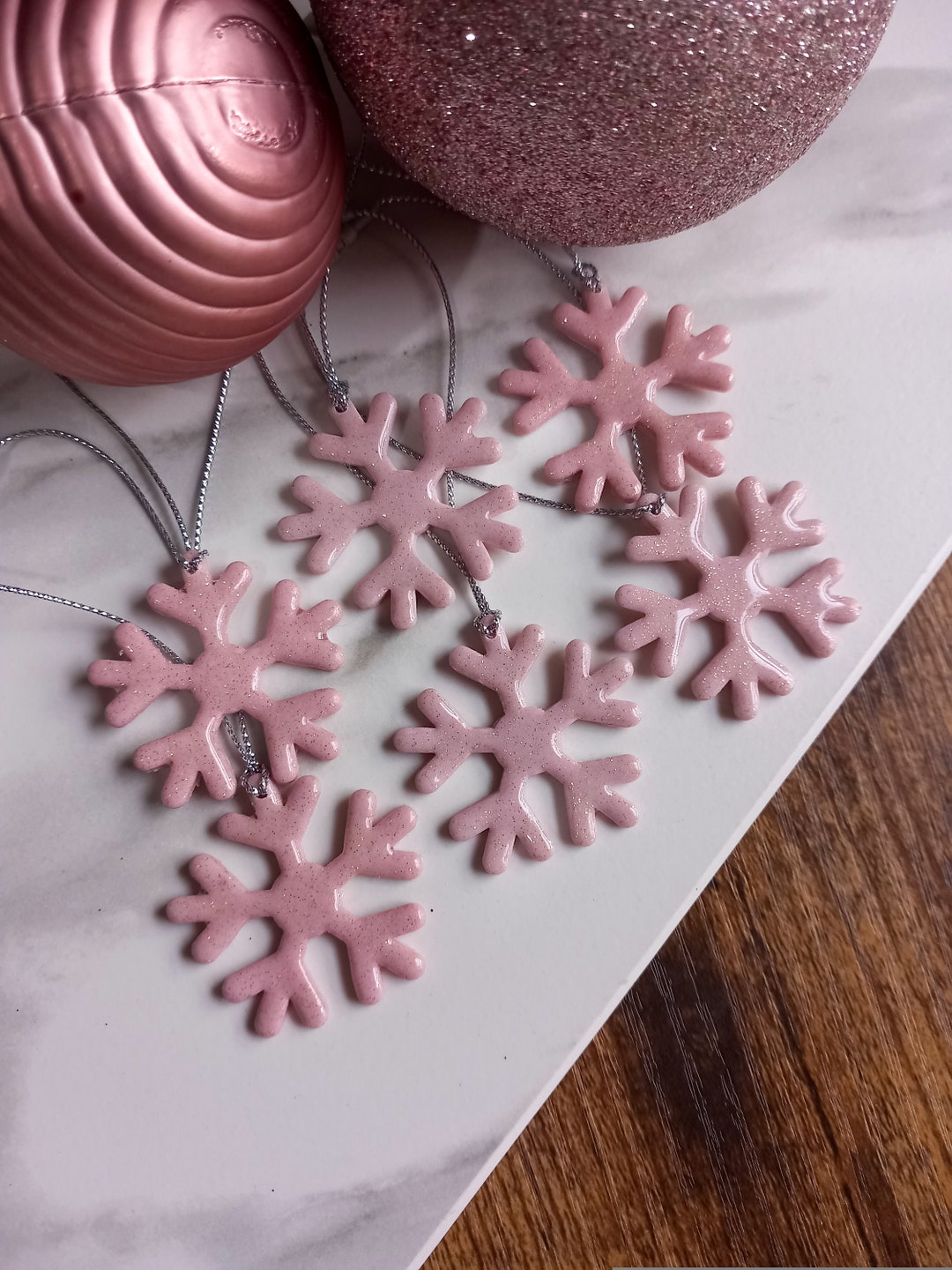 Blush Pink Glitter Mini Snowflakes Handmade Tree Ornaments Handmade ...