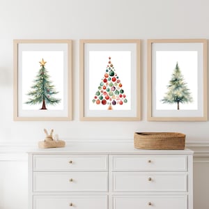Christmas Tree Watercolor Print, Set of Six, Christmas Wall Art ...