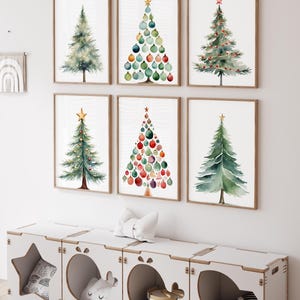 Christmas Tree Watercolor Print, Set of Six, Christmas Wall Art ...
