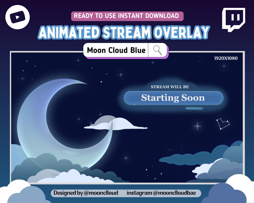 Animated Celestial Moon Cloud Sky Blue Ethereal Twitch Overlay Screen ...