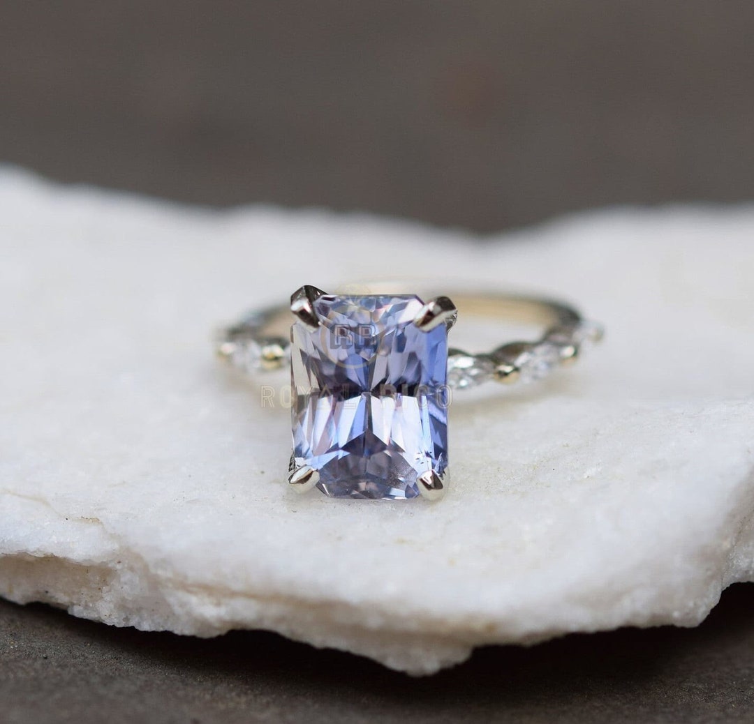 3.0 Ct Emerald Cut Light Blue Simulated Stone Women Ring, 14K Solid ...