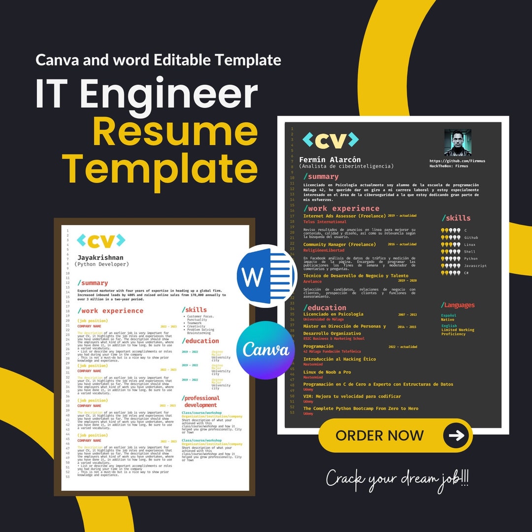 Developer Resume: IT Engineer, Software Engineer - Canva Templates for ...