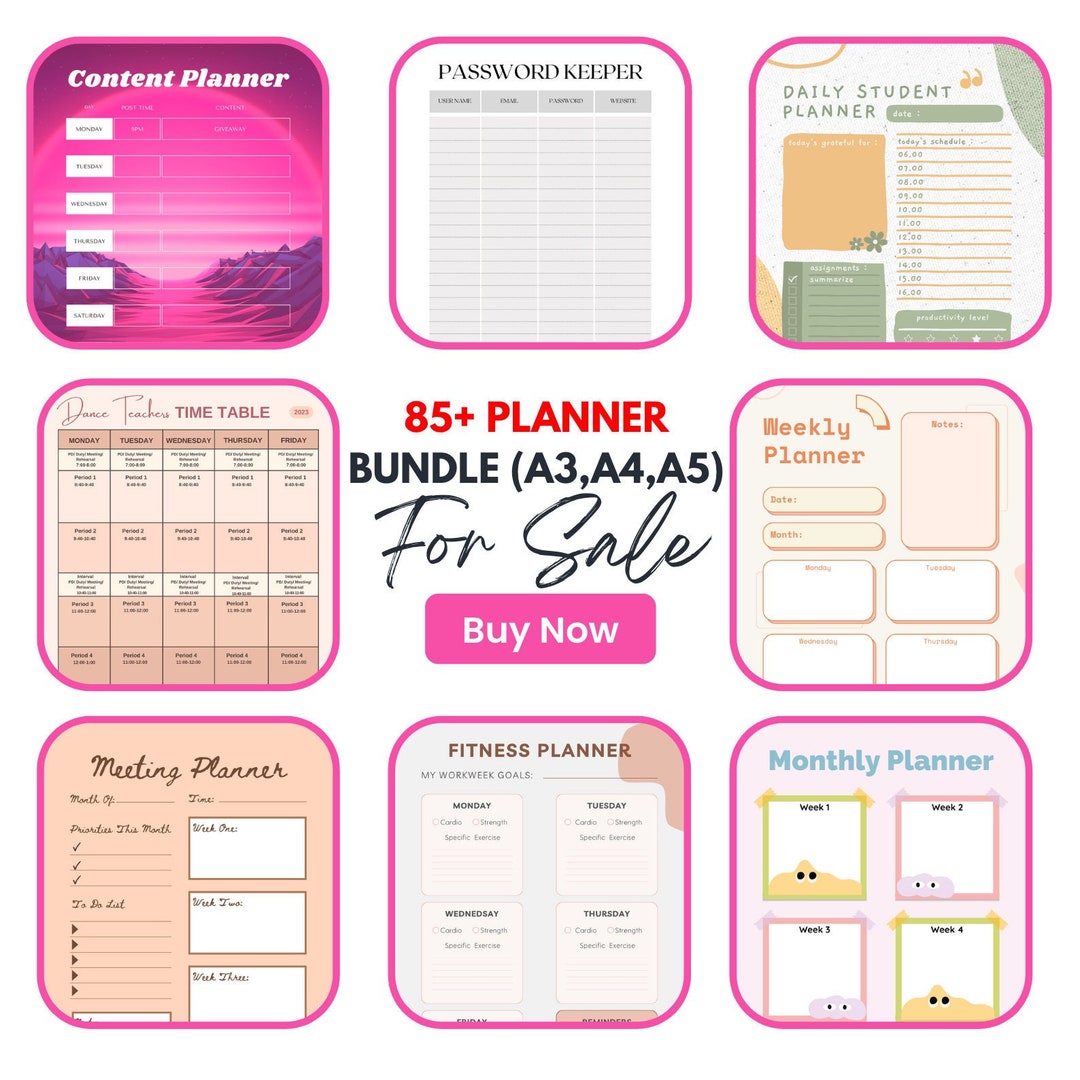 Planner Bundle 85+ (A3, A4, A5): Organize Your Life With a Variety of ...