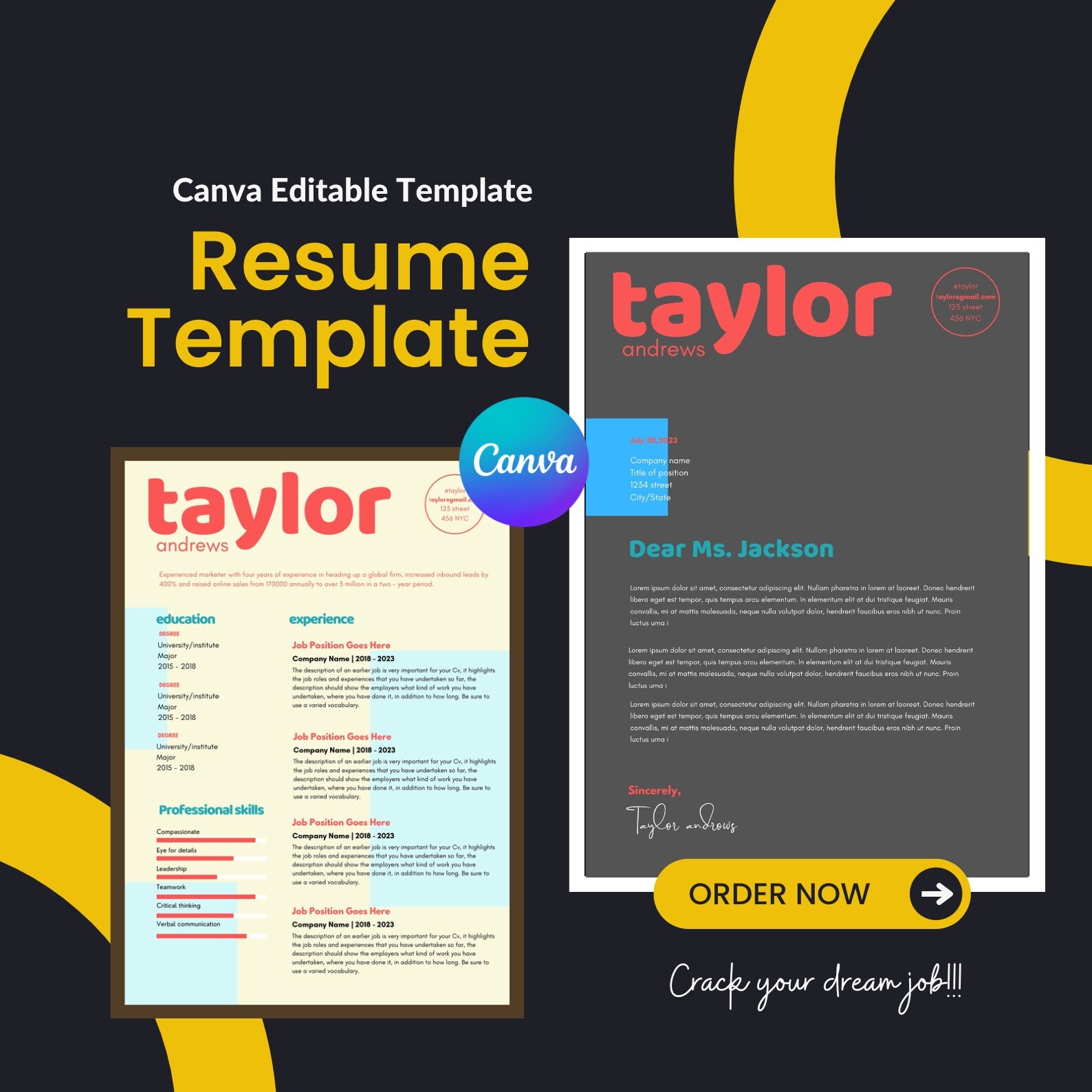 Canva Resume Bundle: Cover Letter, Reference Letter, Creative CV ...