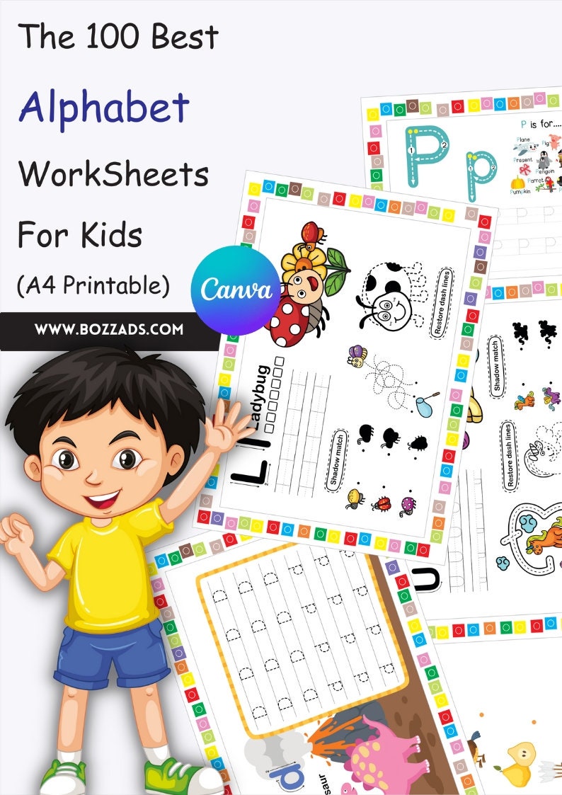 Alphabet Worksheet for Kids: Canva Templates for Toddler Learning ...