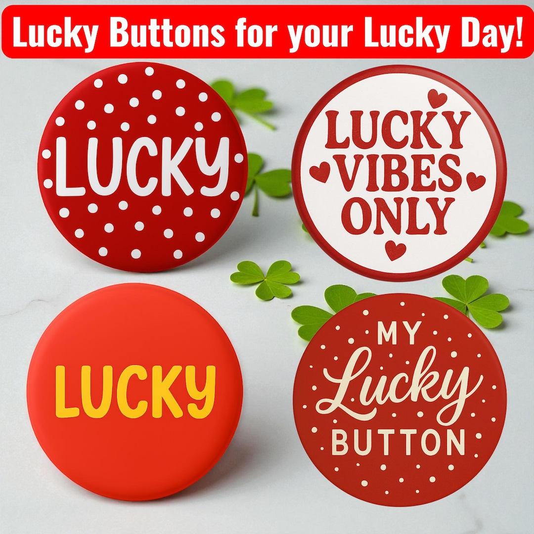 Lucky Button Pack Red Good Luck Pin Set Positive Vibes Gifts My Lucky ...