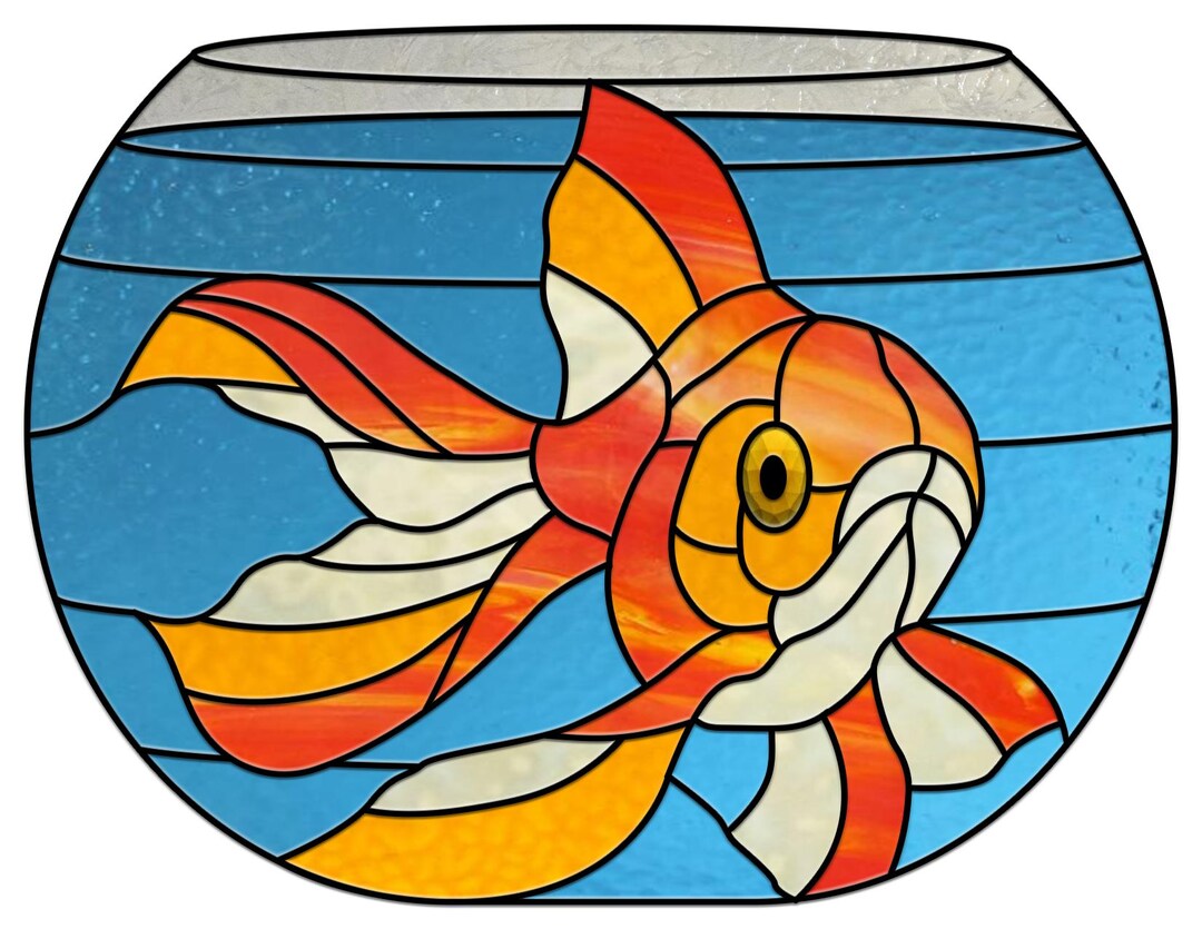Goldfish in Bowl Stained Glass Pattern by Carolyn Murie © 2025 - Etsy
