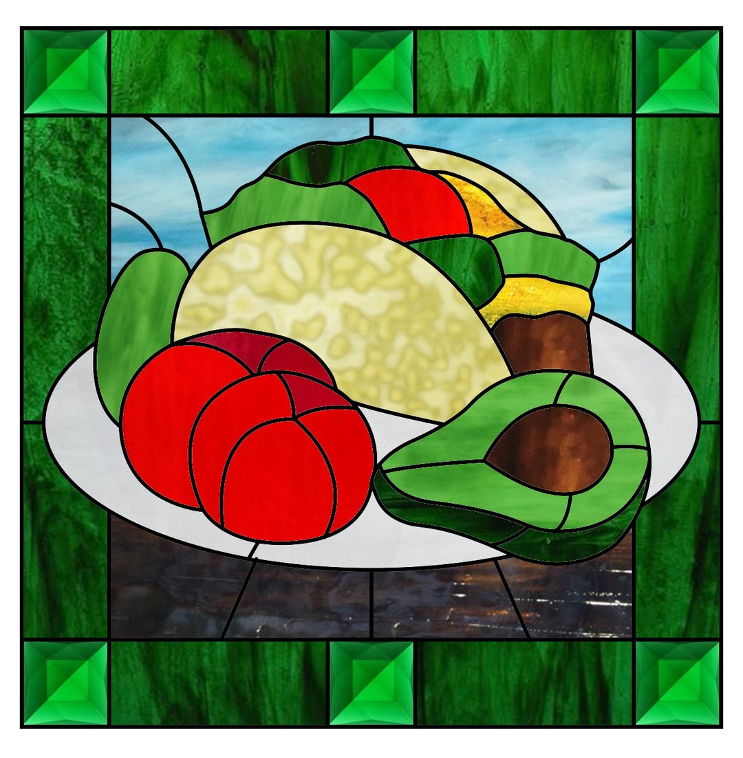 Taco Dinner - Taco Dinner With Tomato Avocado Jalapeno - Stained Glass ...
