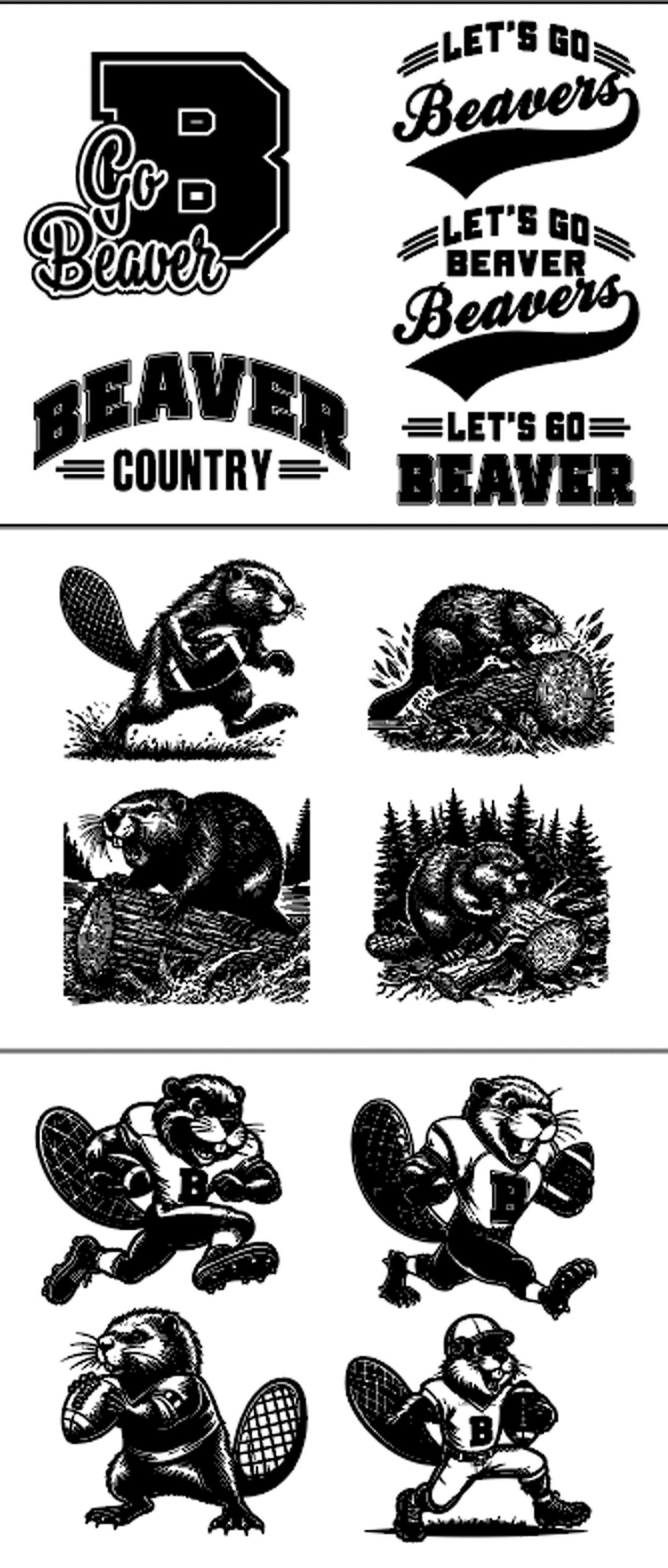 Beaver Beavers Football Mascot Logos Let's Go Beavers Text SVG & PDF ...