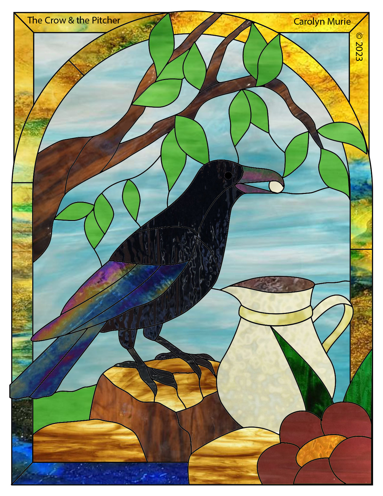 The Crow and the Pitcher Stained Glass Pattern Based on Aesop's Fable ...