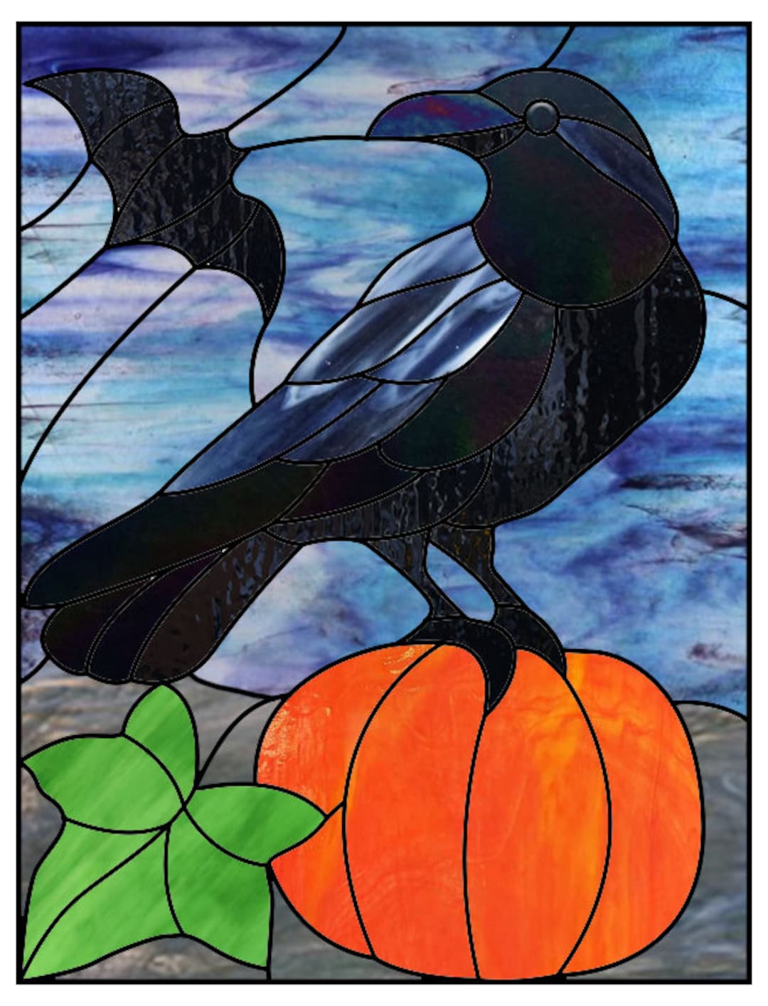 Bat & Crow Halloween Stained Glass Pattern - PDF - PNG - Cricut ...