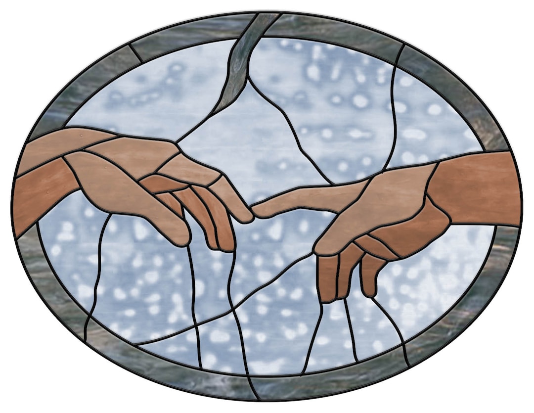 IN HIS IMAGE - Stained Glass Pattern - the Creation of Adam - Hand of ...