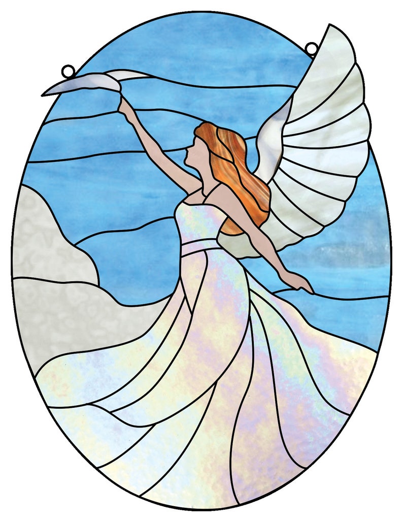 ANGEL & DOVE Stained Glass Pattern in Oval Suncatcher - Etsy