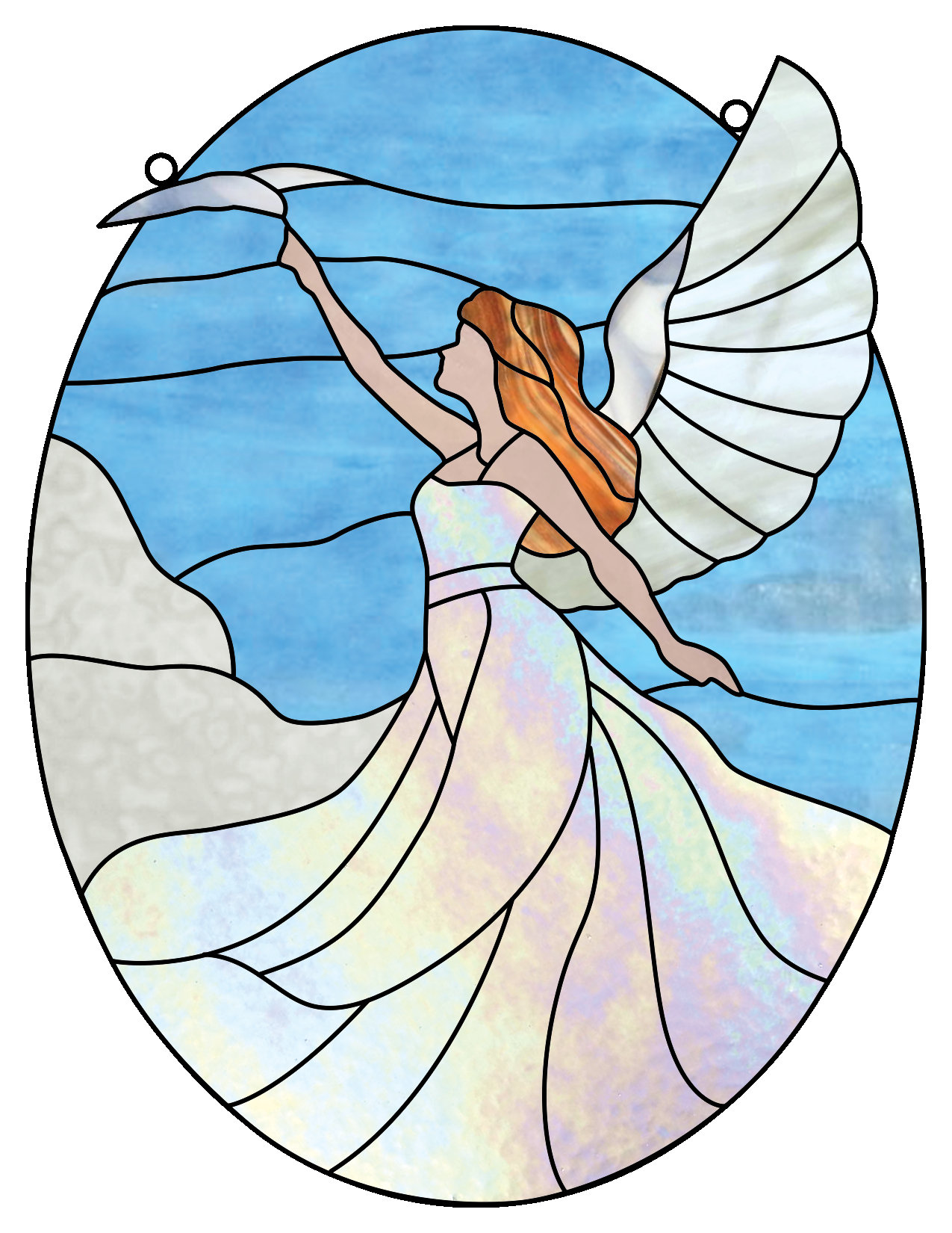 ANGEL & DOVE Stained Glass Pattern in Oval - Suncatcher - Etsy