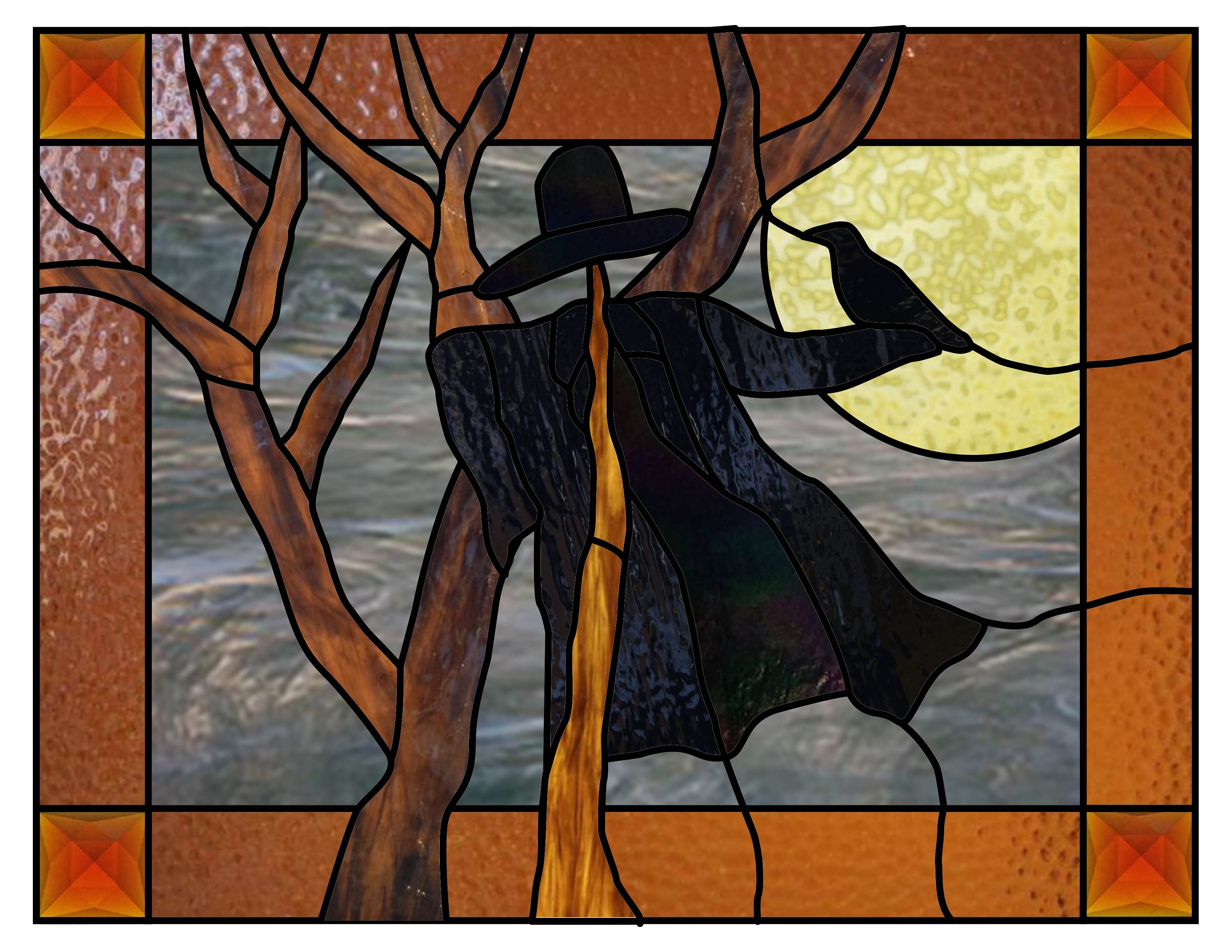 Spooky Scarecrow Halloween Stained Glass Pattern - Halloween Panel - Etsy