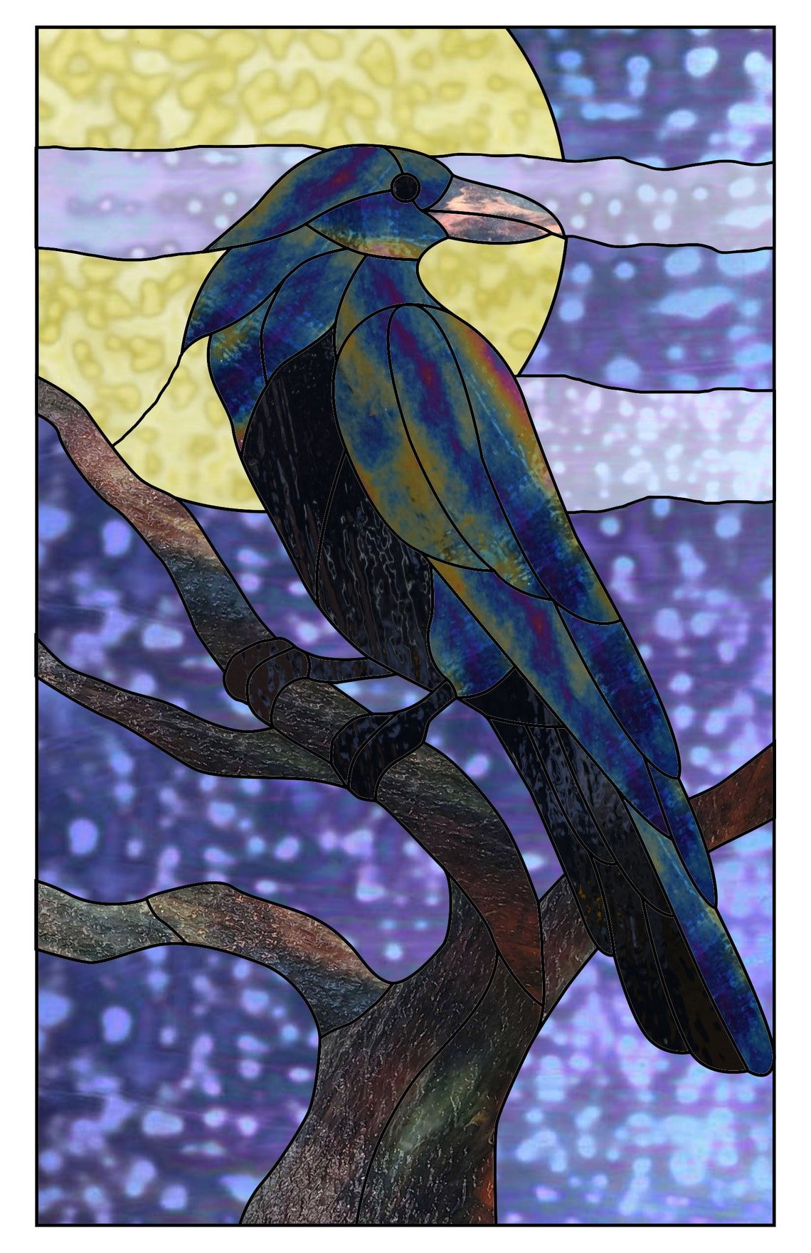 ROSIE'S RAVEN Stained Glass Pattern - Raven on Branch in Moonlight - Etsy