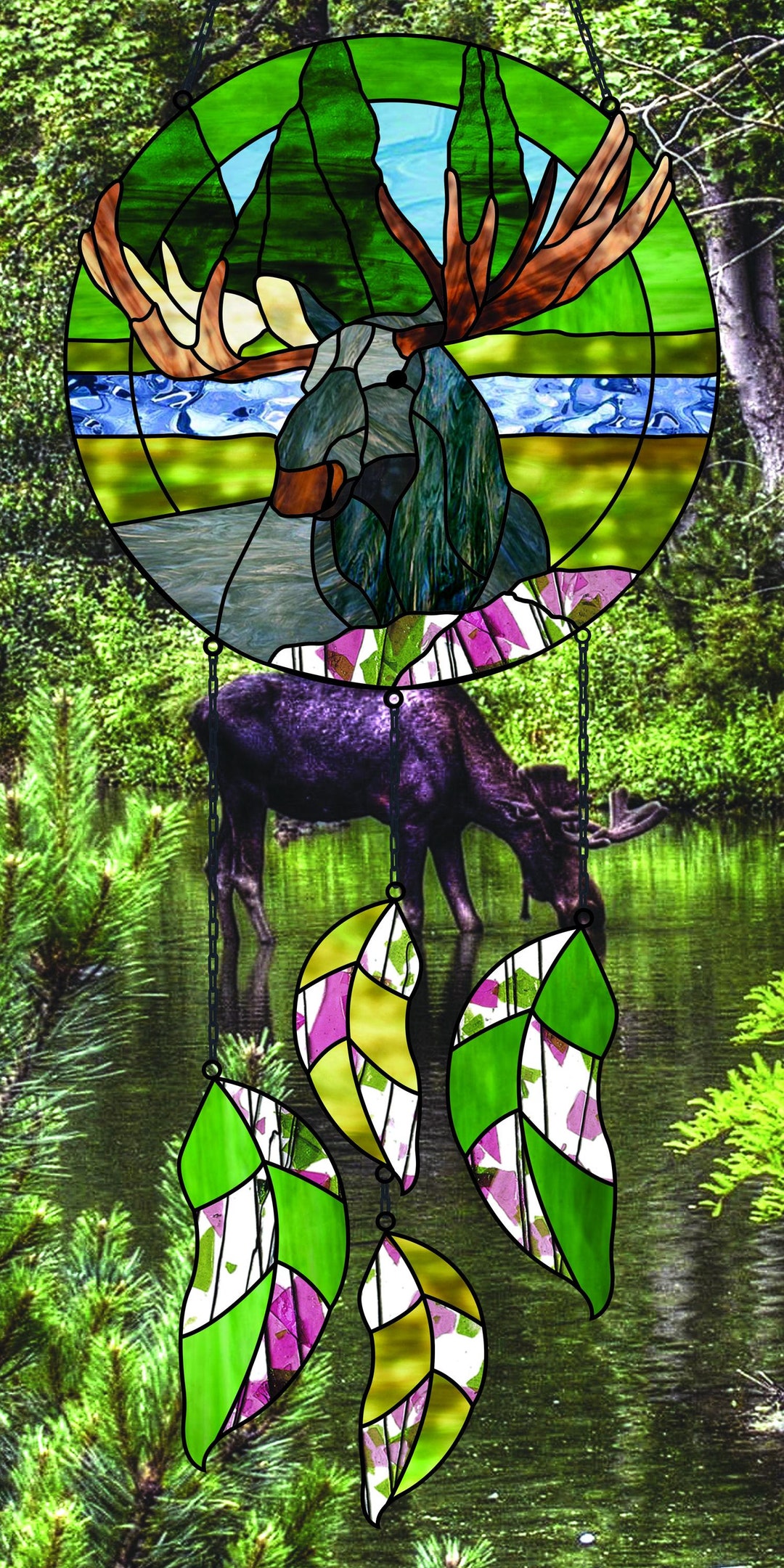 Moose Spirit Animal Stained Glass Pattern - Dreamcatcher * Suncatcher ...