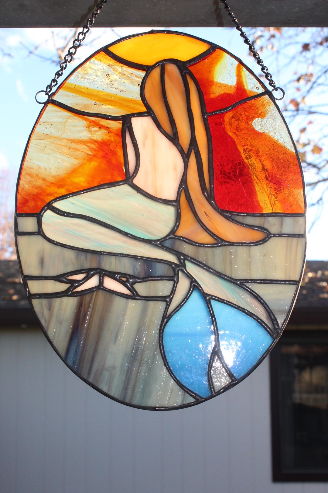 Sunset Siren Mermaid Stained Glass Suncatcher Hand-crafted ...