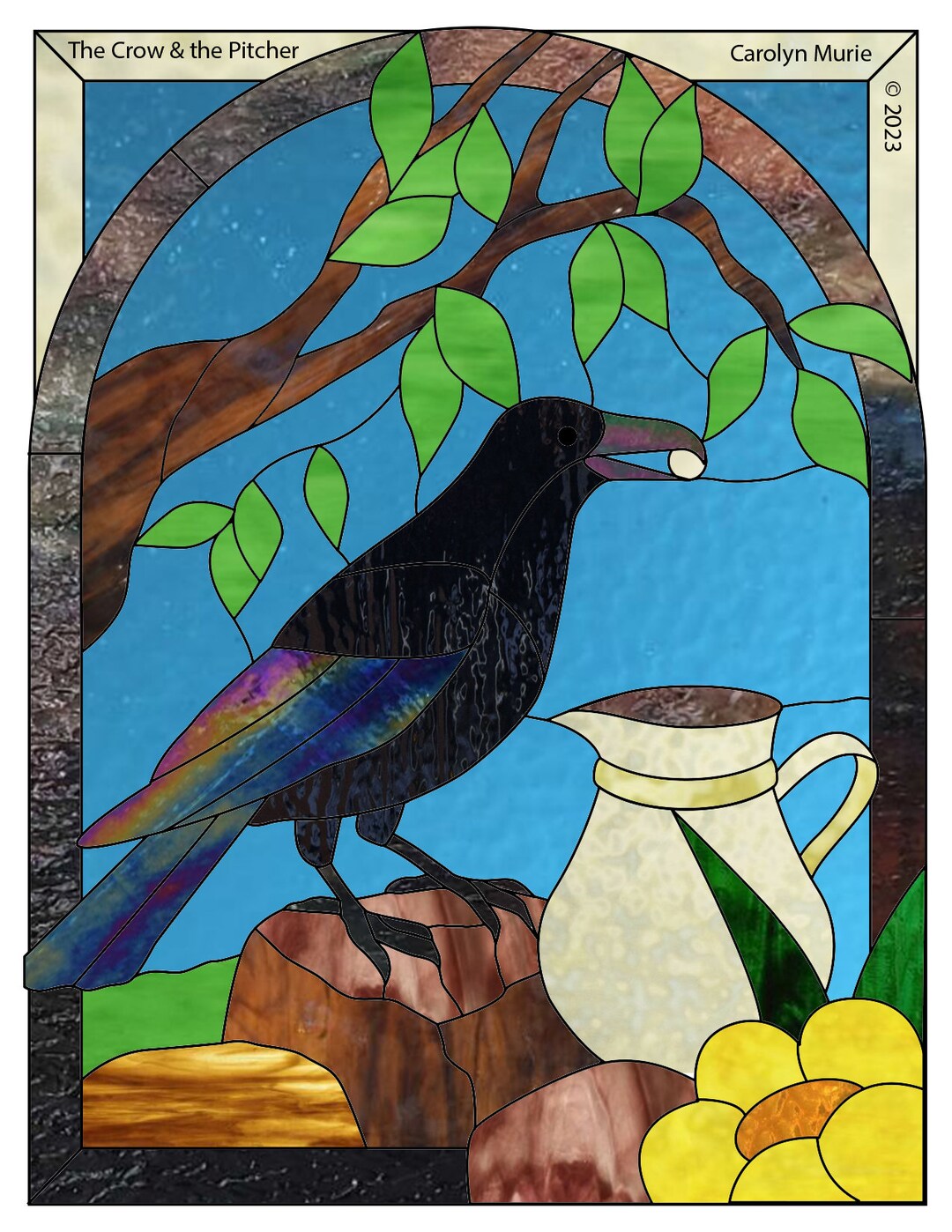 The Crow and the Pitcher Stained Glass Pattern - Based on Aesop's Fable ...