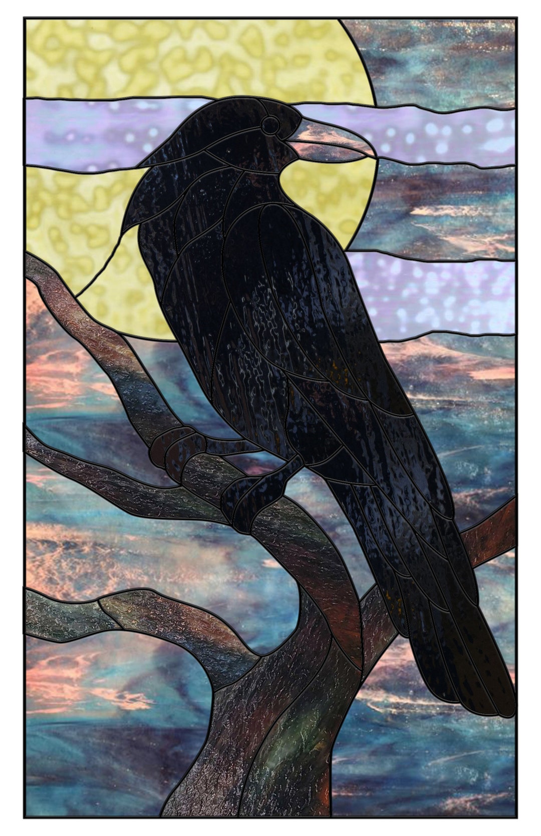 ROSIE'S RAVEN Stained Glass Pattern - Raven on Branch in Moonlight - Etsy