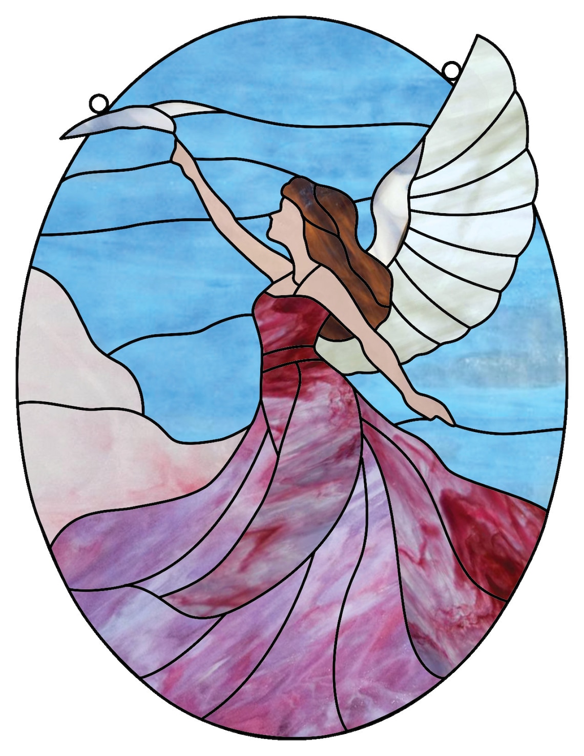 ANGEL & DOVE Stained Glass Pattern in Oval - Suncatcher - Etsy