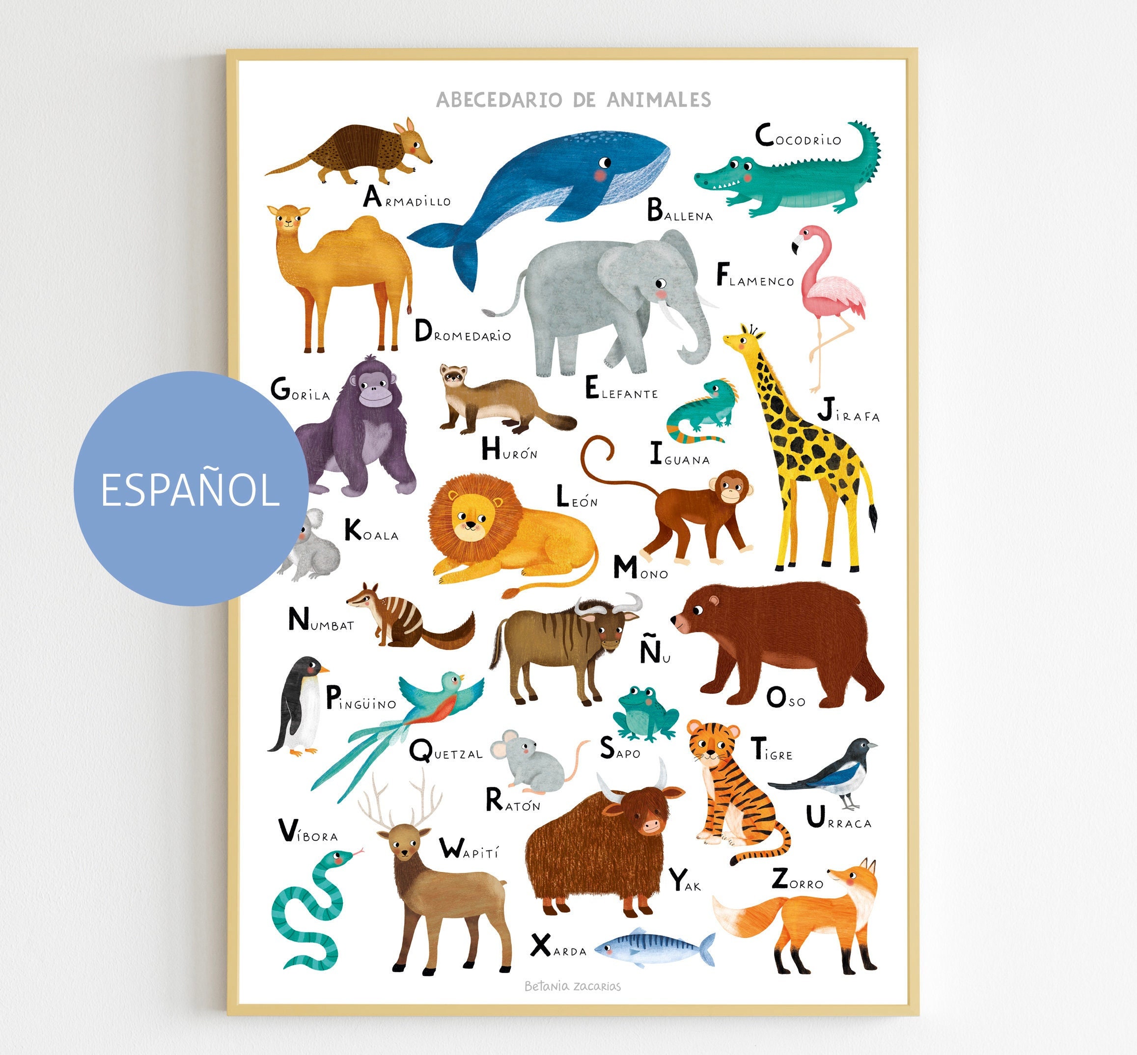 Láminas Alfabeto animal Español Print A3 - Etsy España