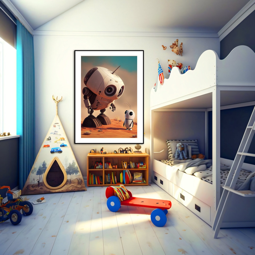 Cute Robots Digital Art , AI Generated, Wall Art, AI Art, Digital ...