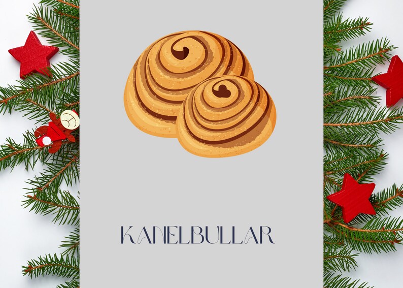 Festive Cinnamon Buns (bullar) Printable Art - Vertical Layout, Swedish ...