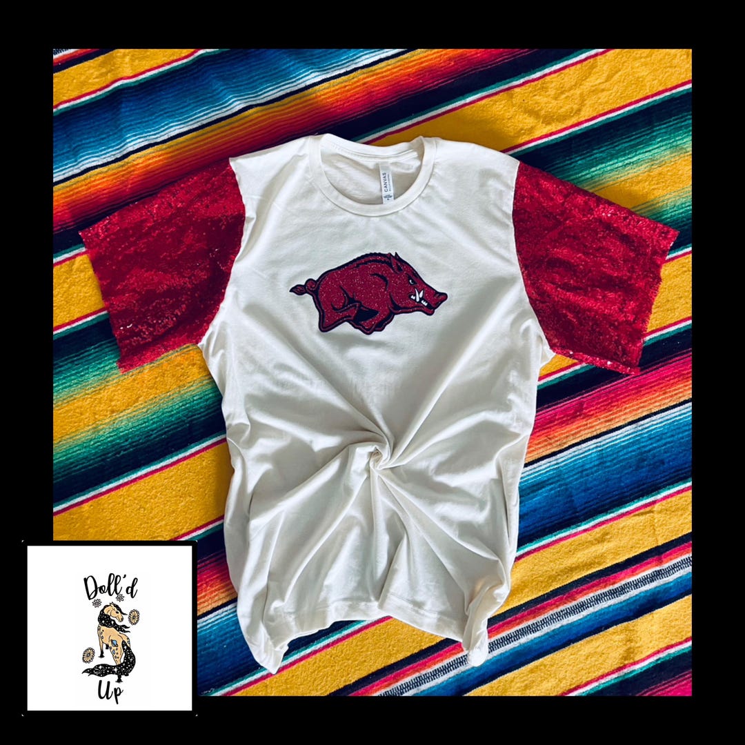 Arkansas Razorbacks Sequin Sleeve Game Day Tee - Etsy
