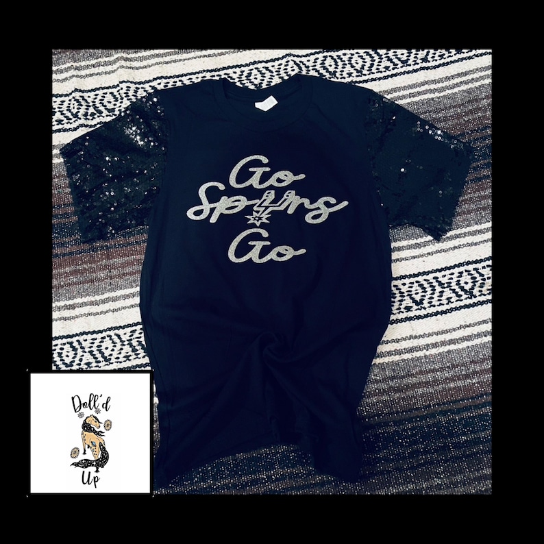 San Antonio Spurs Black Sequin Sleeve Game Day Tee - Etsy