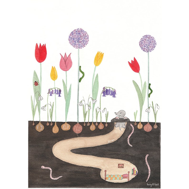 A3 Mole Print, Watercolour Painting, Wall Art, Nursery Prints, Baby ...